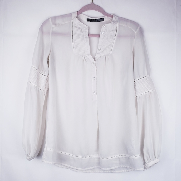 Zara | Tops | Zara Womens Ivory Boho Peasant Pleated Blouse | Poshmark